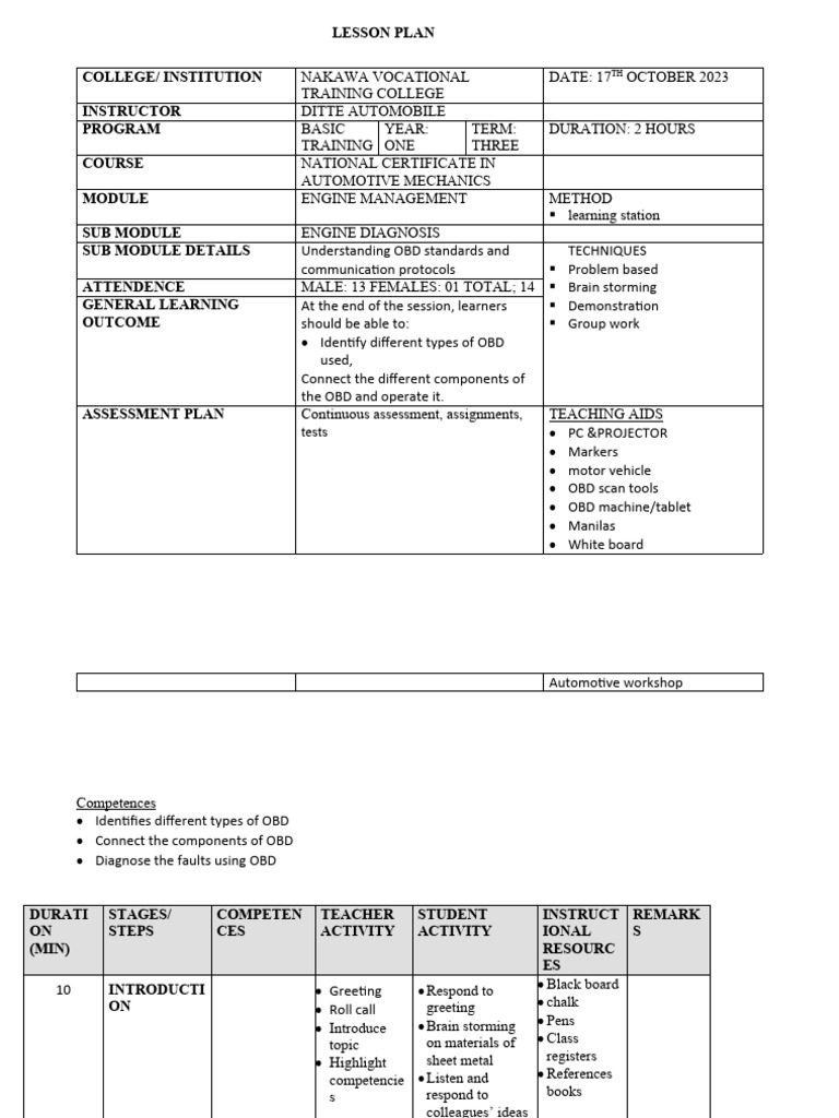 Automobile Lesson Plan-1 | Download Free PDF | Learning | Brainstorming