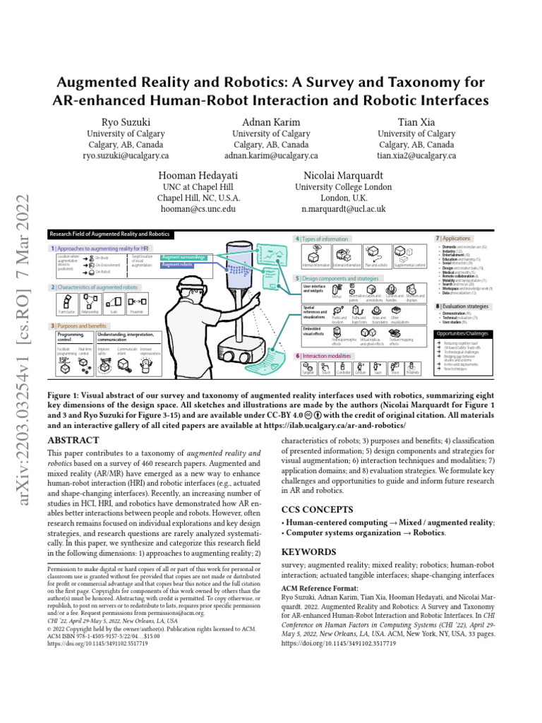 Augmented Reality and Robotics: A Survey and Taxonomy For AR-enhanced Human-Robot Interaction ...