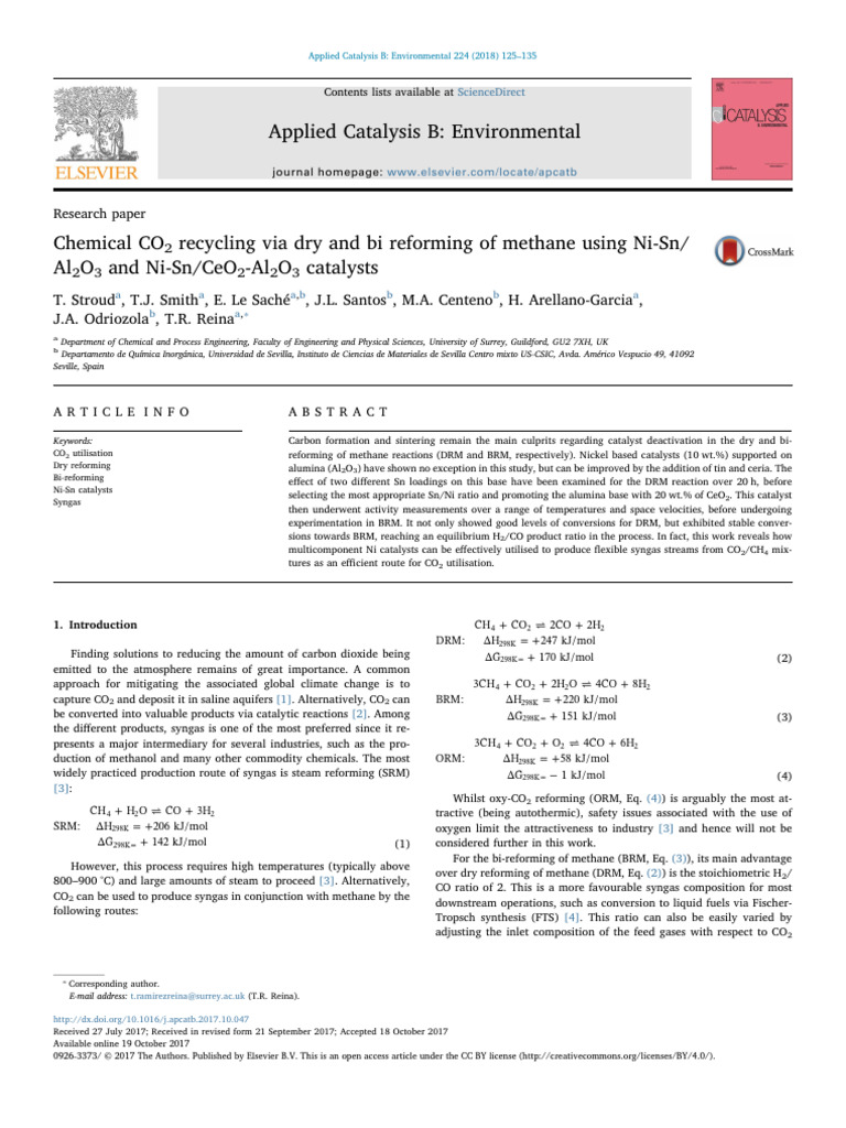 Chemical CO2 Recycling Via Dry and Bi Reforming of Methane Using Ni ...