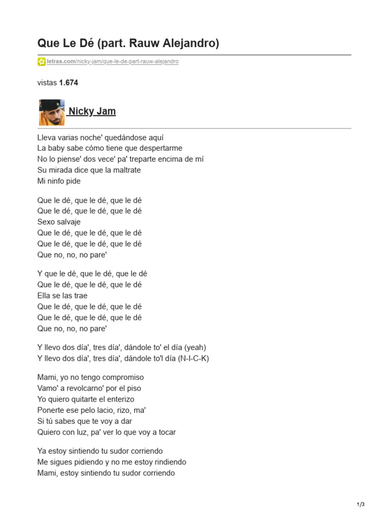 Que Le Dé Part Rauw Alejandro | PDF