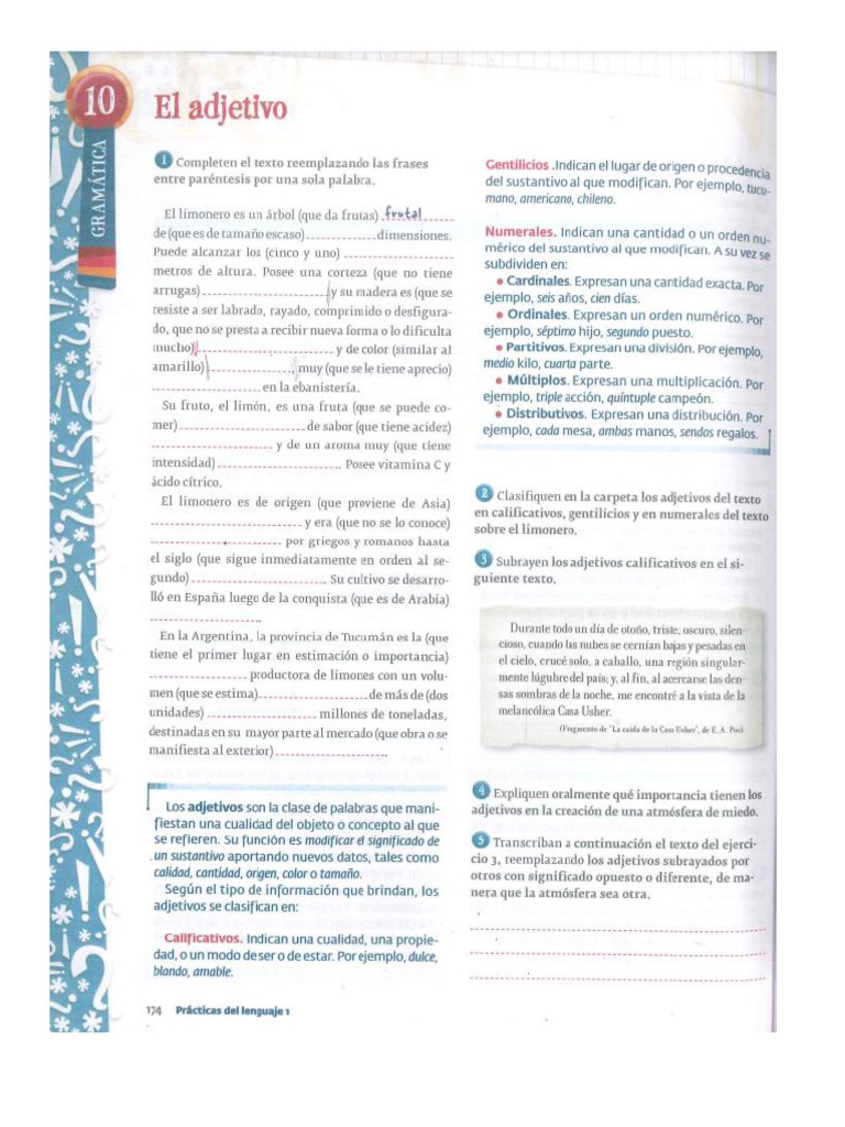 9-8 Adjetivos Ejercicios Vale | PDF