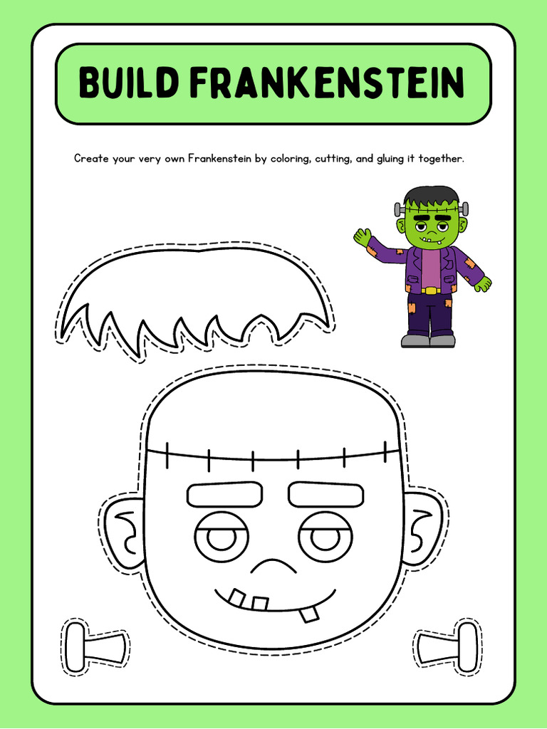 Build Frankenstein Halloween Worksheets Green Fun Playful Style | PDF