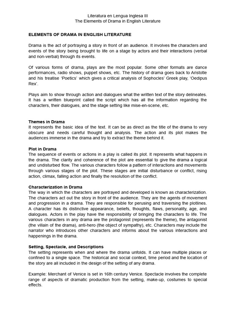 Elements of Drama in English Literature | PDF | Plot (Narrative) | Thought