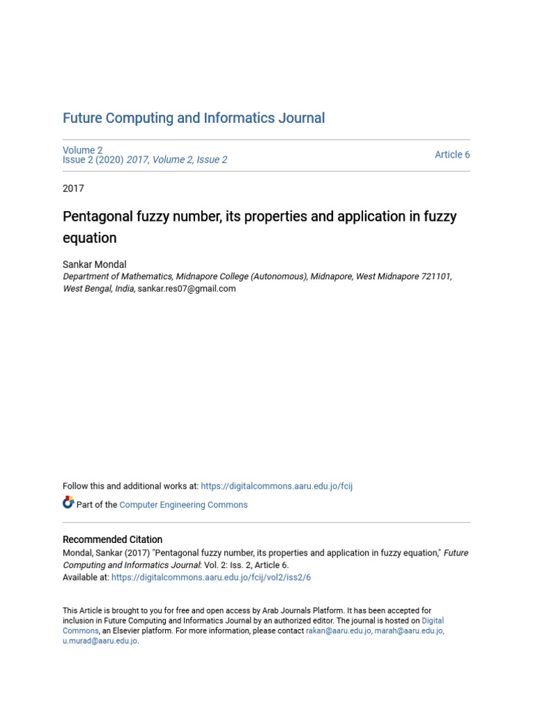 Pentagonal Fuzzy Number Its Properties And Application In Fuzzy Pdf Fuzzy Logic Function