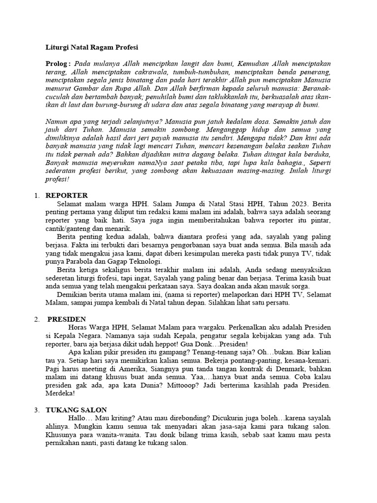 Liturgi Natal Ragam Profesi | PDF