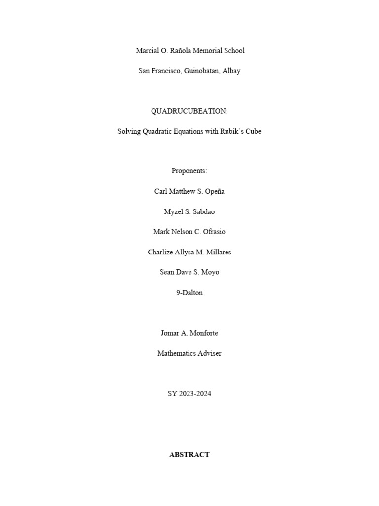 Quadratic Equations with Rubik's Cube | PDF | Thought | Teaching ...
