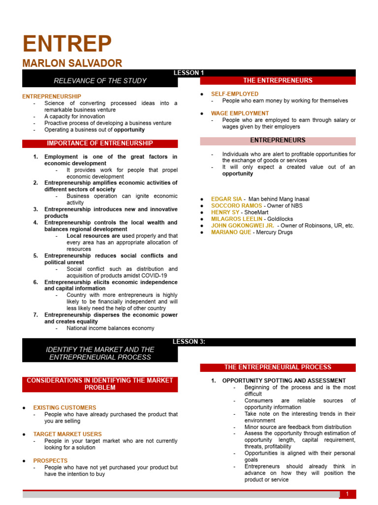 Entrep Reviewer | PDF | Entrepreneurship | Marketing