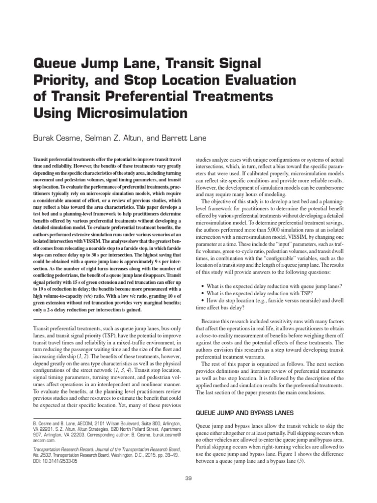 Queue Jump Lane, Transit Signal Priority, and Stop Location Evaluation ...