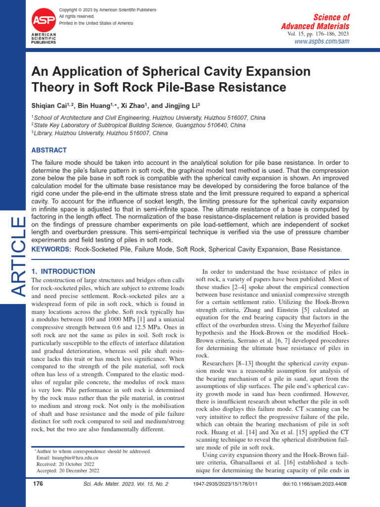 An Application of Spherical Cavity Expansion Theory in Soft Rock Pile ...