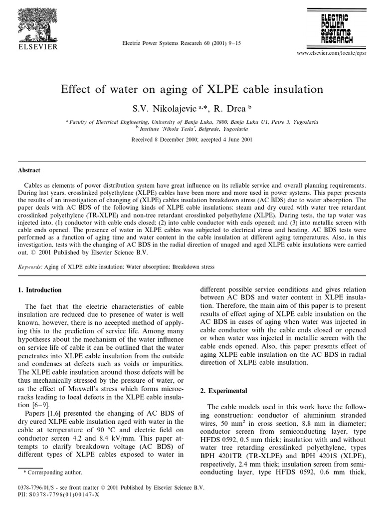 Effect of Water On Aging of XLPE Cable Insulation: S.V. Nikolajevic, R ...