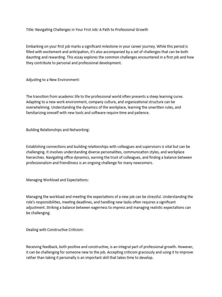 First Job Challenges and Growth Tips | PDF | Psychological Resilience ...