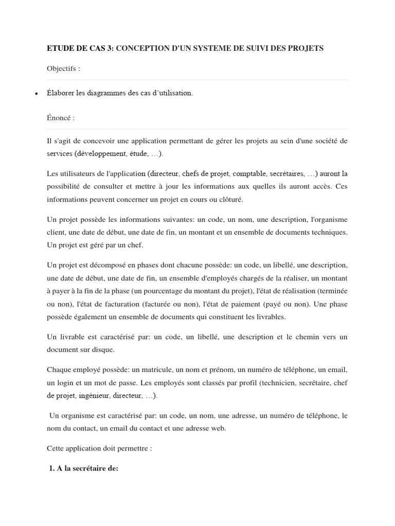 Conception d'un Système de Suivi de Projets | PDF | Application | Cas d ...