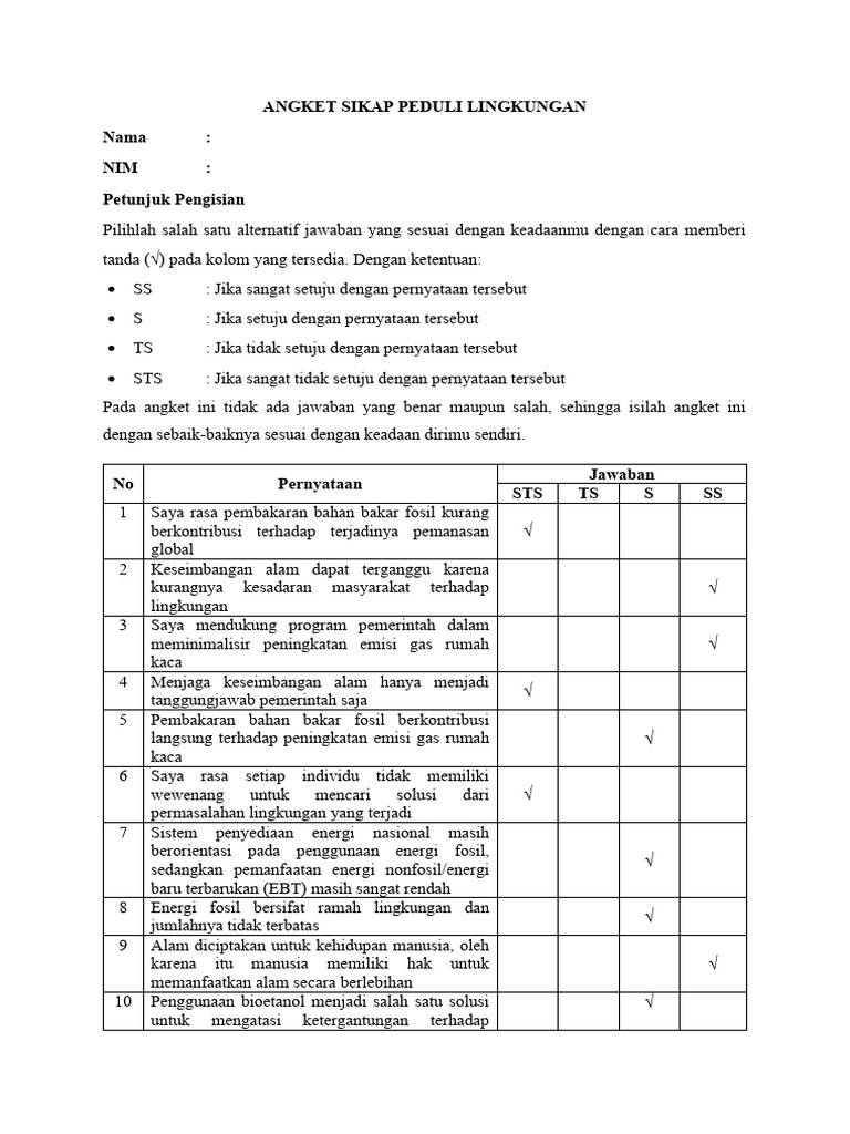 Angket Sikap Terhadap Lingkungan dan Bioetanol | PDF | Sains & Matematika