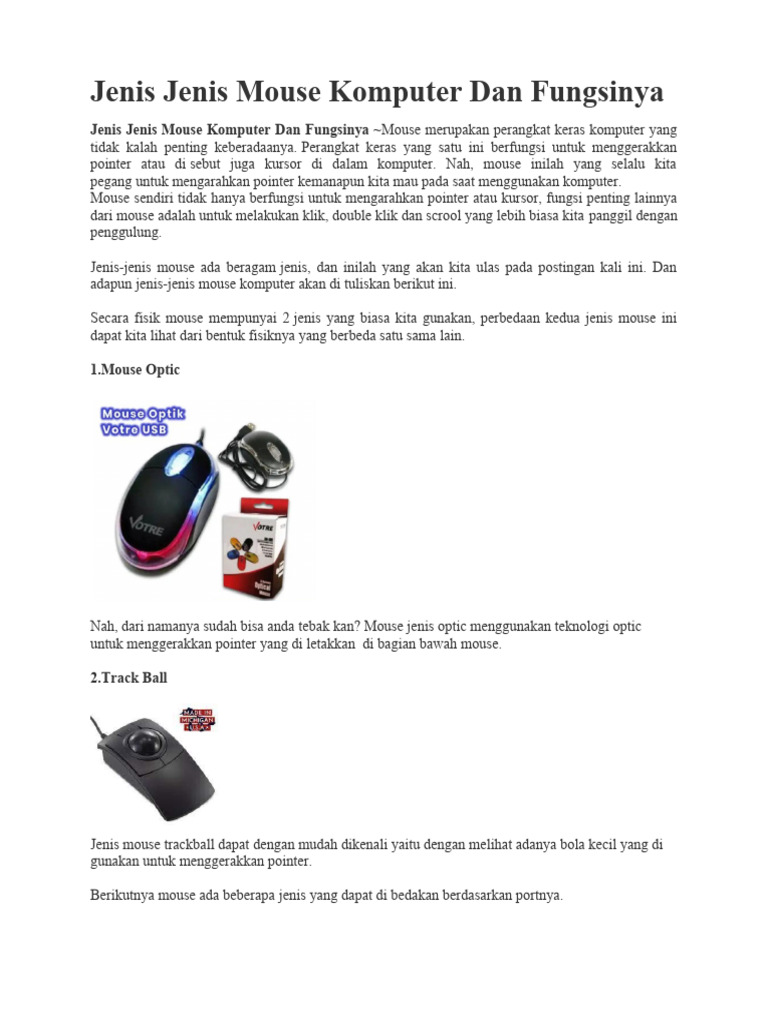 Jenis Jenis Mouse Komputer Dan Fungsinya | PDF
