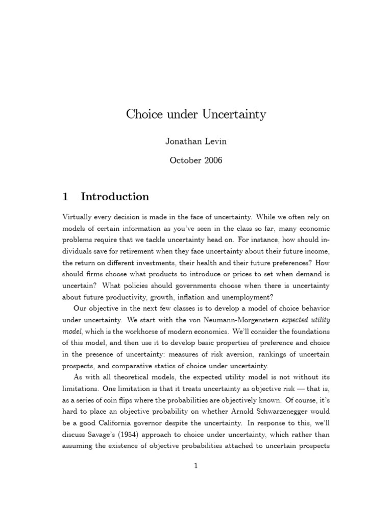 Choice Under Uncertainty | PDF | Risk Aversion | Utility