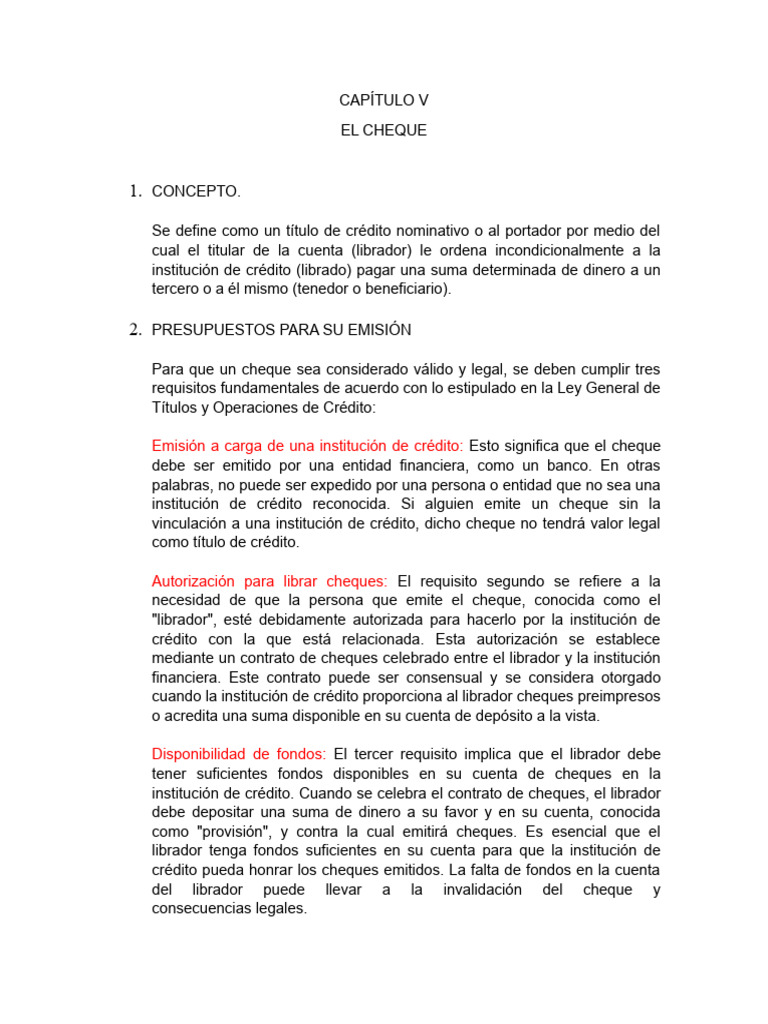Requisitos Legales del Cheque | PDF | Cheque | Dinero