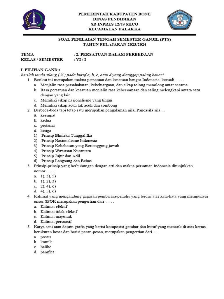 Soal Pts Kls Vi Semester Ganjil Tema 2 | PDF | Perjalanan
