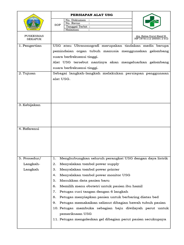 SOP Persiapan Alat USG | PDF