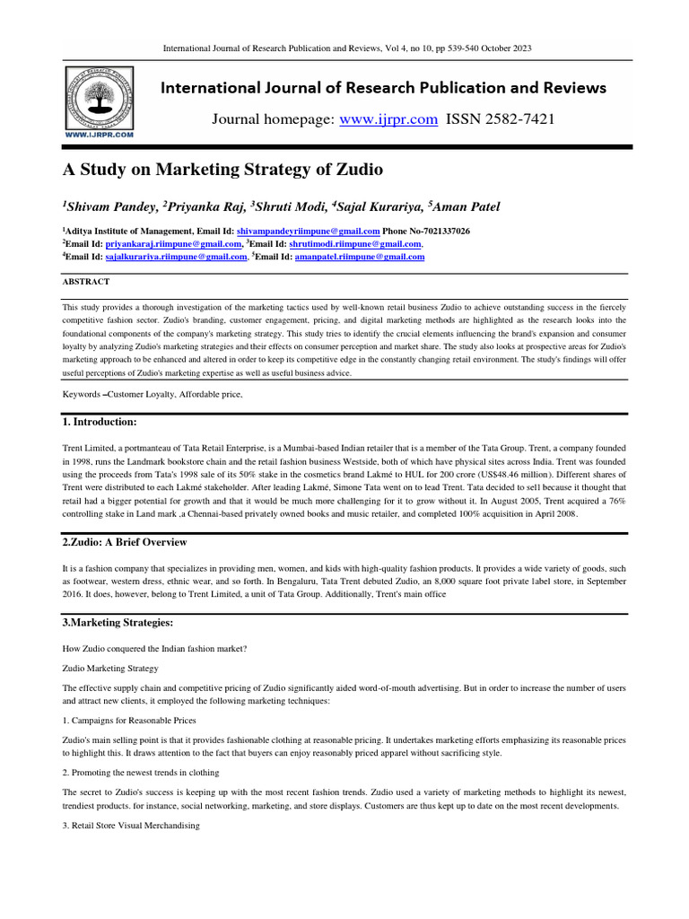 Zudio Case Study | PDF | Retail | Marketing