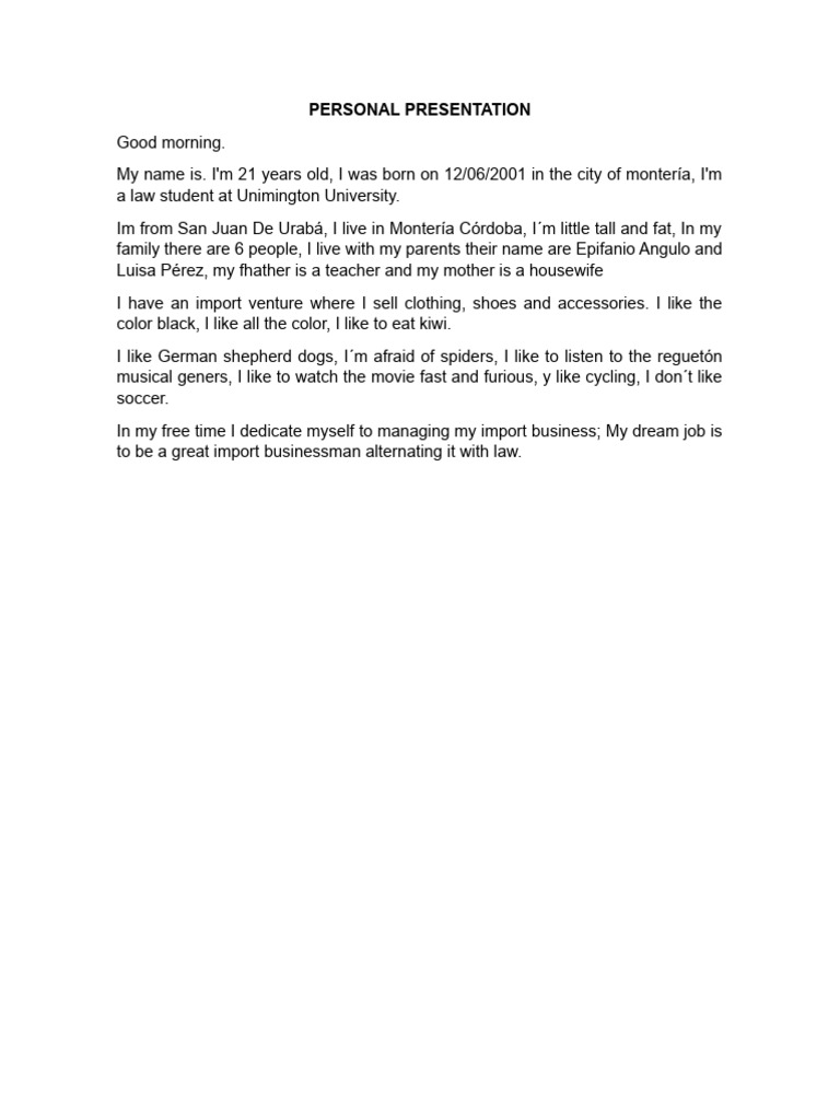 Personal Presentation | PDF