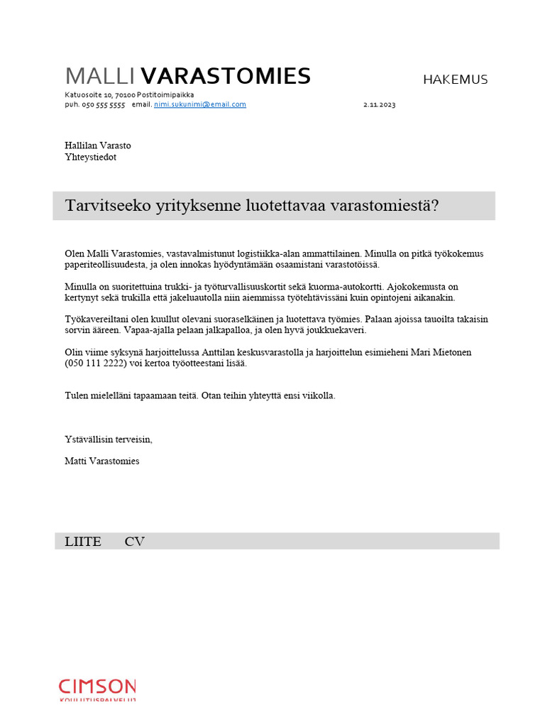 Avoin Hakemus Varastomies | PDF