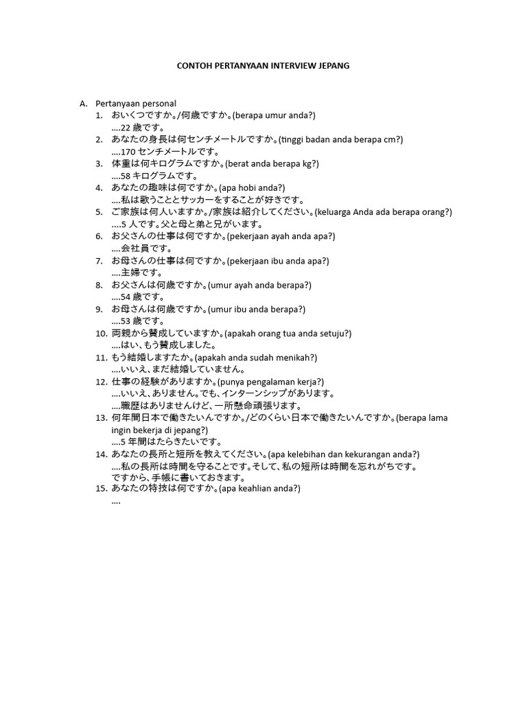 Contoh pertanyaan wawancara | PDF