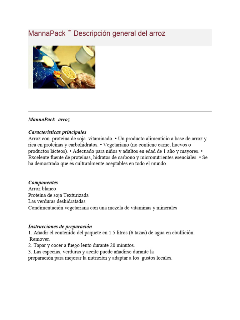 Arroz Con Soya Manna Pack 1 | PDF | Cocinando | Vitamina