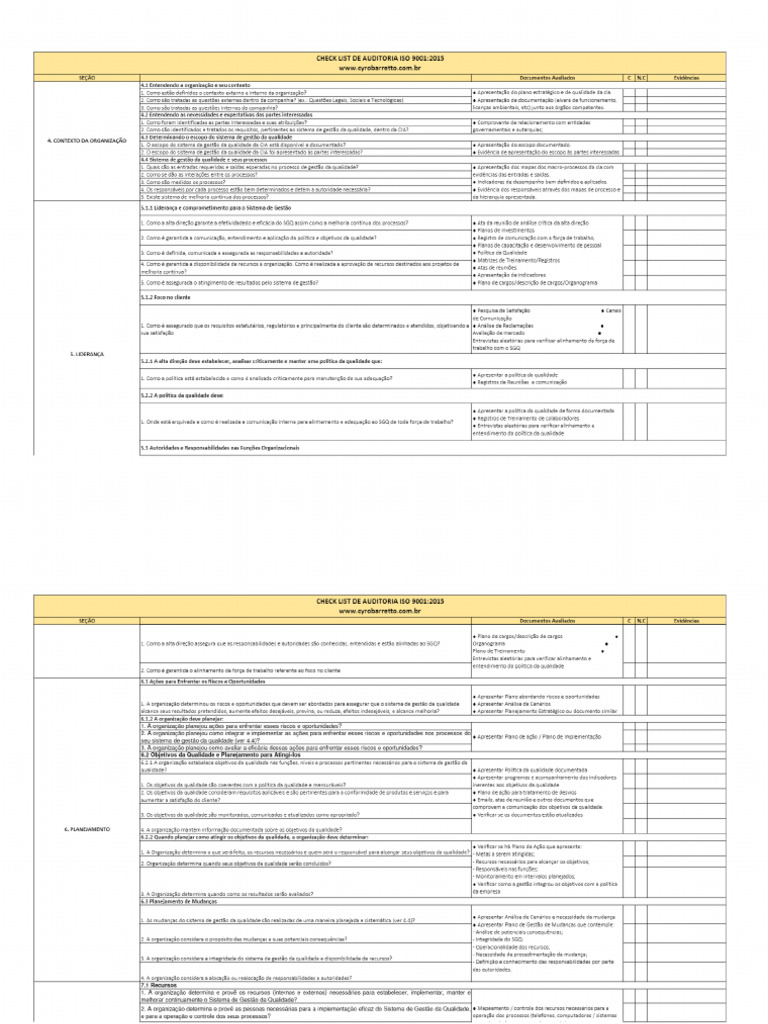 CHECK LIST DE AUDITORIA ISO 9001 - PDF | PDF CHECK LIST DE AUDITORIA ISO 9001 - PDF | PDF