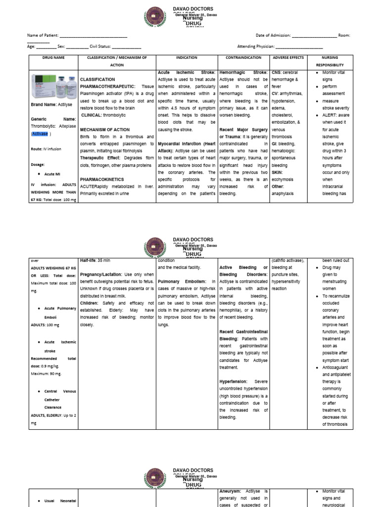 Drug Study Form 1 | PDF | Stroke | Thrombus