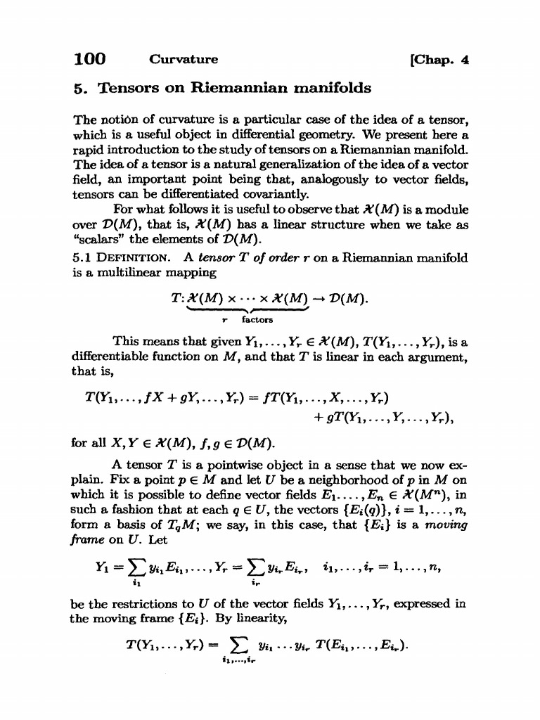 Tensors On Riemannian Manifolds | PDF
