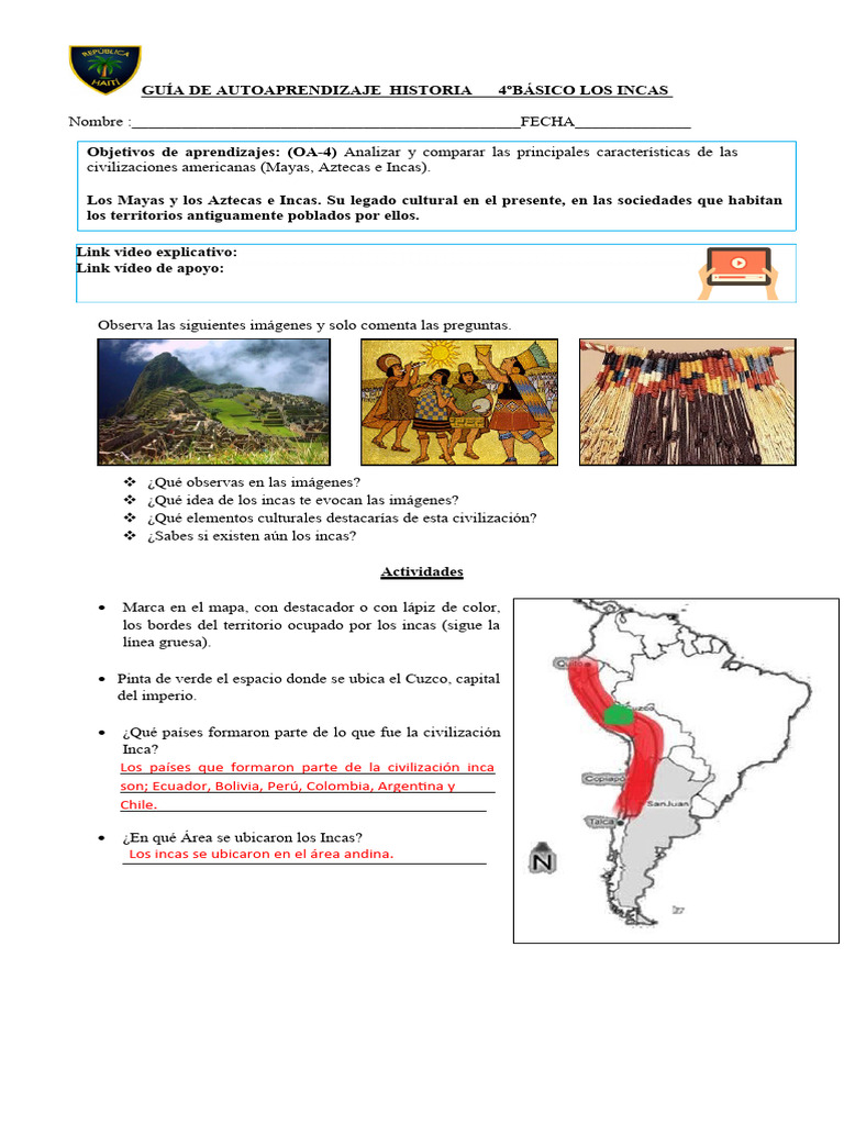 guia historia 4° incas RESUELTA | PDF | Imperio Inca