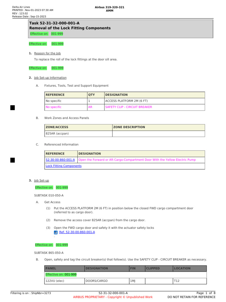 Airbus 319-320-321 - (AMM) (52-31-32-400-001-A Installation of The Lock Fitting Components ...