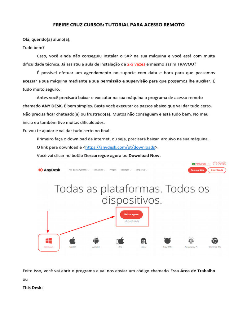 Tutorial para Acesso Remoto Via Anydesk | PDF