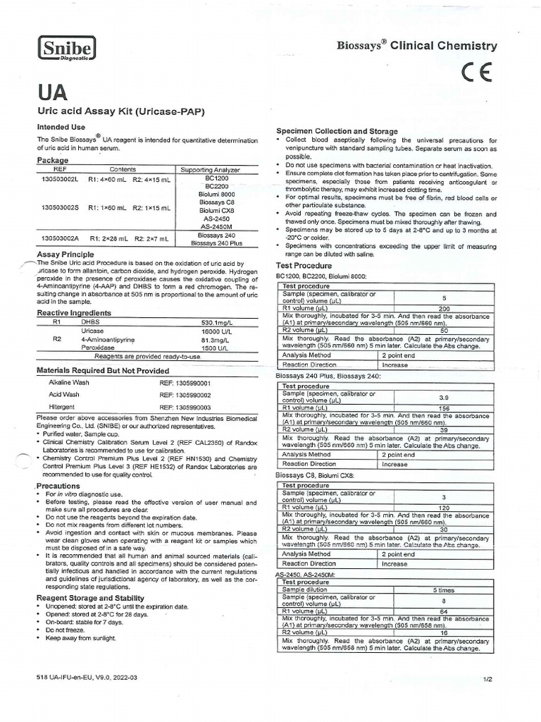Acido Urico - Snibe | PDF