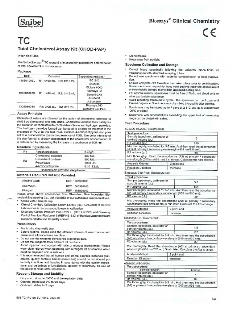 Colesterol Total - Snibe | PDF