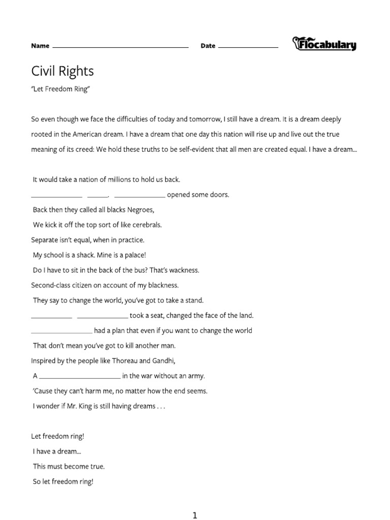 Civil Rights Song Fill Ins | PDF