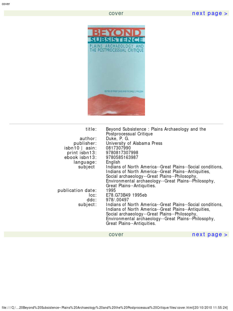 Beyond Subsistence - Plains Archaeology and The Postprocessual Critique (PDFDrive) | PDF ...