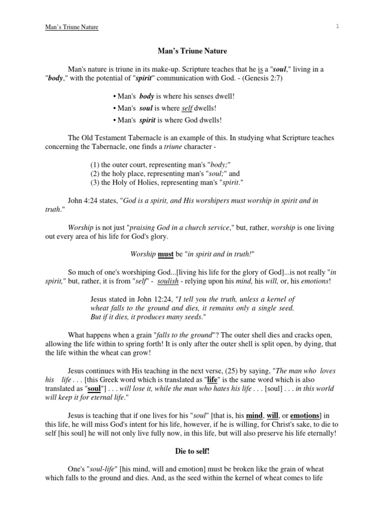 Man Triune Nature | PDF | Soul | Trinity
