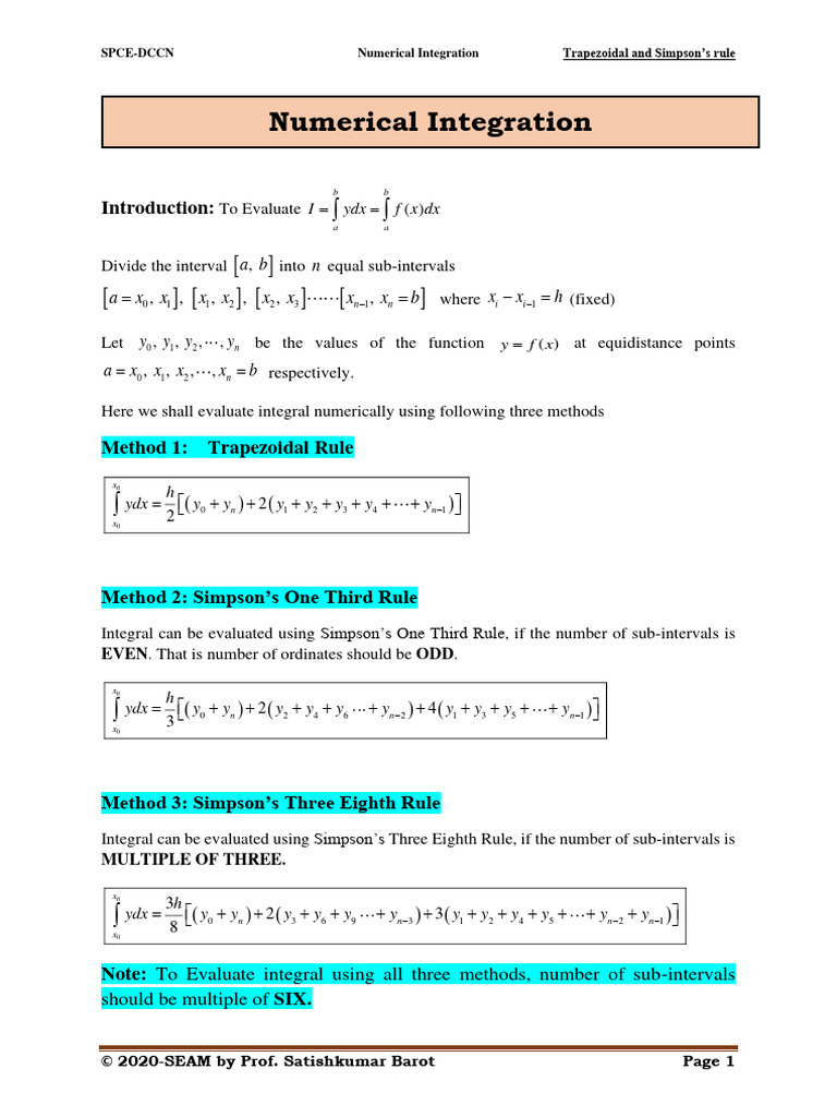 SEAMBooks SPCE DCCN Numerical Integration Students | PDF | Integral | Mathematics Of Computing