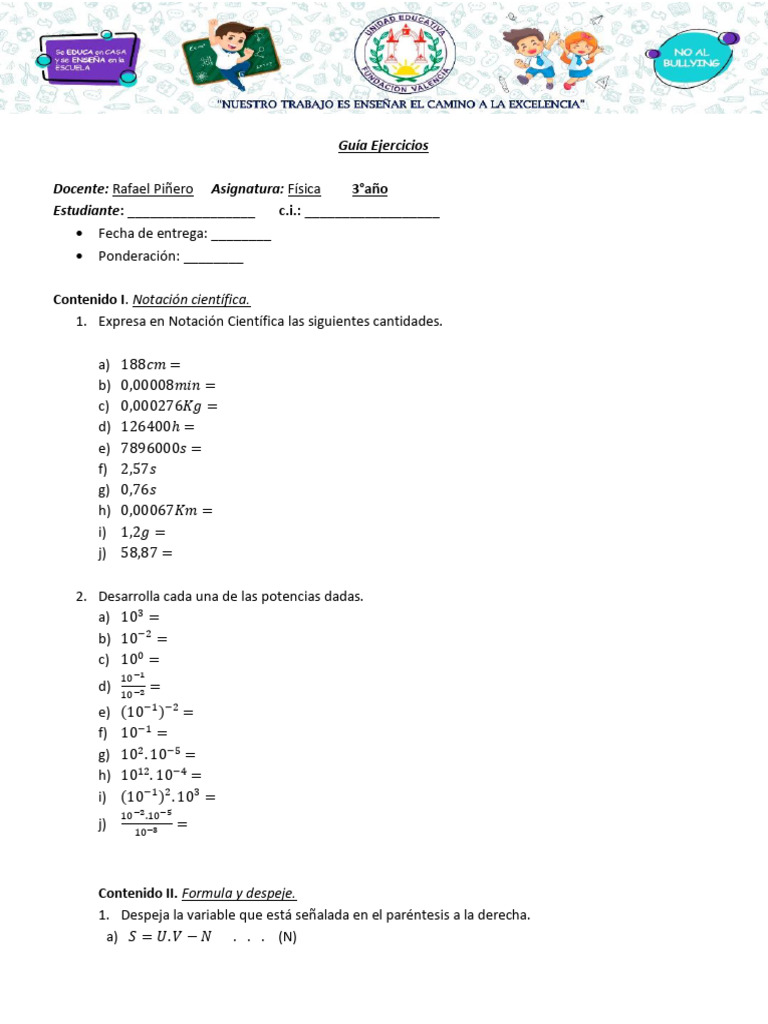 Guía Ejer Fis 3ero | PDF | Volumen | Cantidades fisicas