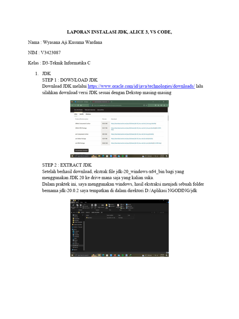 LAPORAN INSTALASI JDK, ALICE, Dan VSCODE | PDF