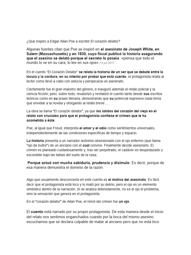 Inspiración de Poe en "El corazón delator" | PDF