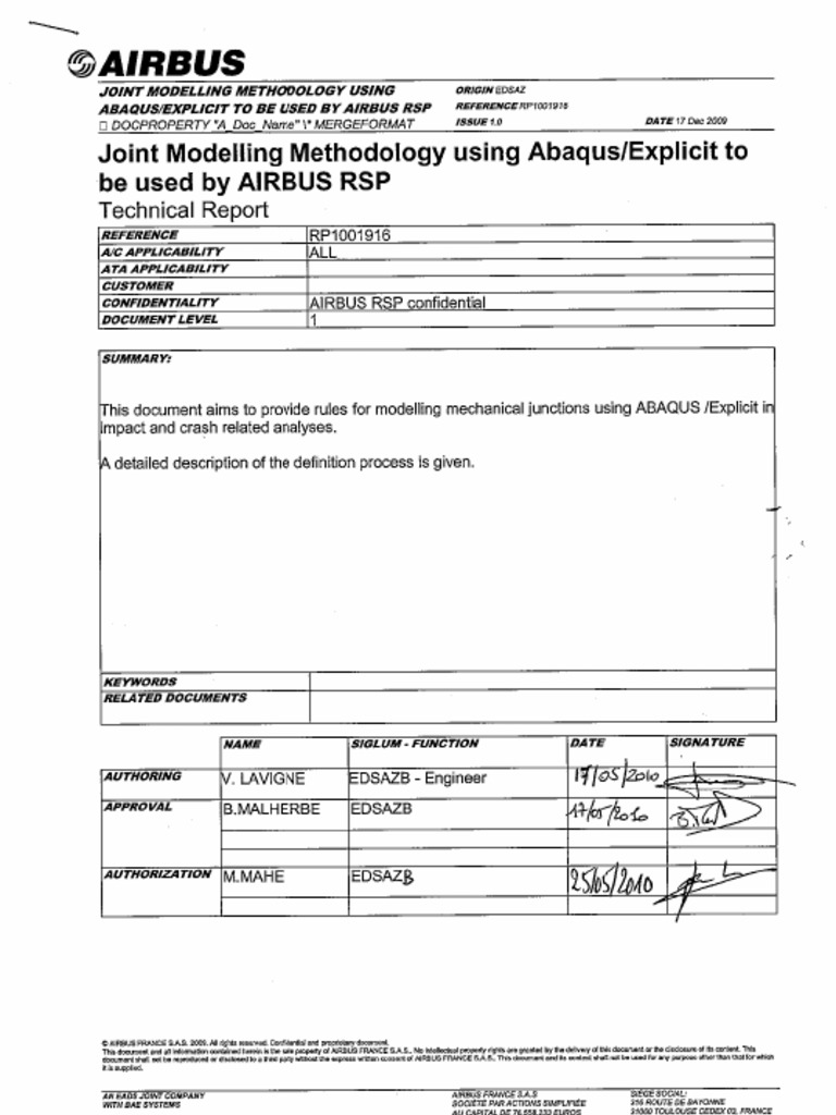 Rp1001916 Joint Modelling Methodology Using Abaqus Download Free Pdf Plasticity Physics
