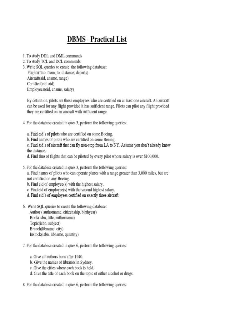 DBMS Practical List | PDF | Databases | Sql DBMS Practical List | PDF | Databases | Sql