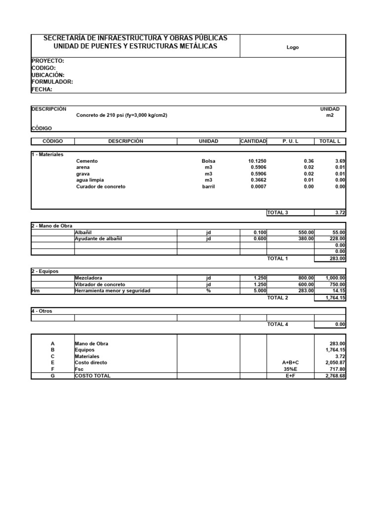 APU para Concreto de 3ksi | PDF | Materiales de construcción | Albañilería