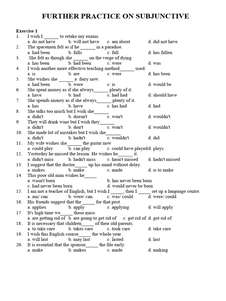 Further Practice On Subjunctive - Homework | PDF