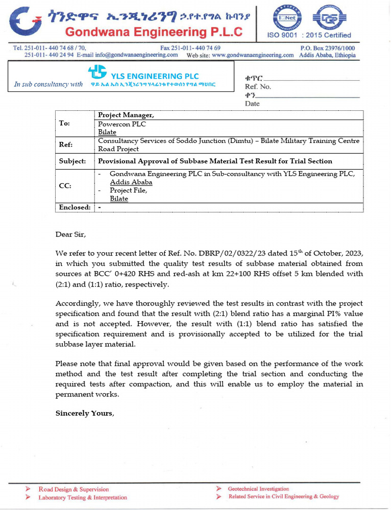 Provisional Approval of Subbase Material Test Result For Trial Section ...