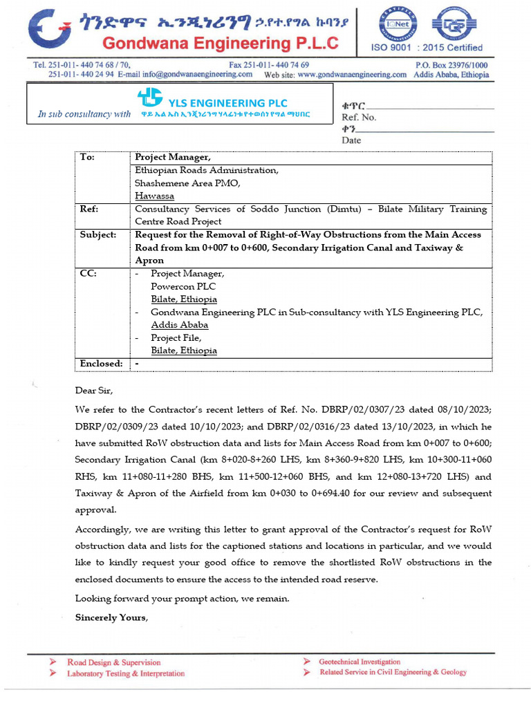 Request for Removal of Road Obstructions | PDF