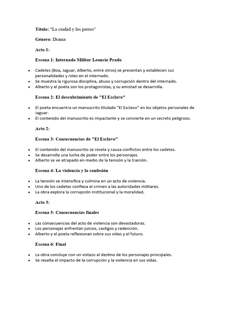 La Ciudad y Los Perros Guion | PDF