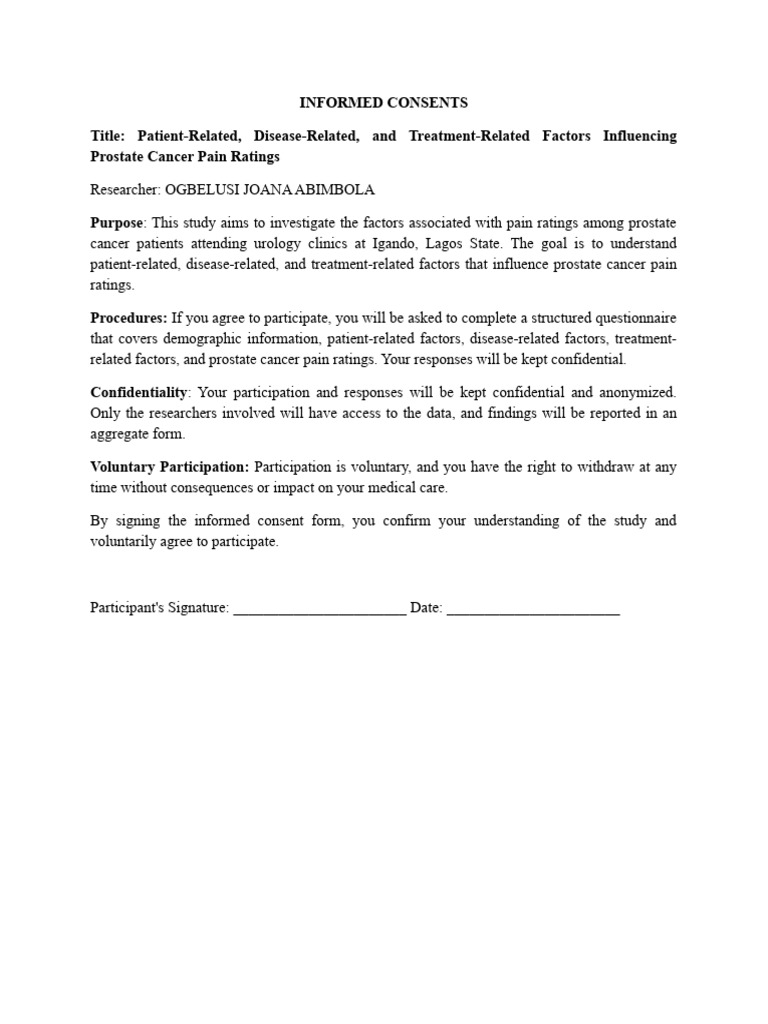 Informed Consent & Questionnaire | PDF | Prostate Cancer | Cancer